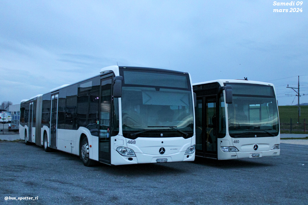 Fribourg, Mercedes-Benz Citaro C2 GÜ # 468; Fribourg, Mercedes-Benz O530 Citaro Facelift G # 480 ...