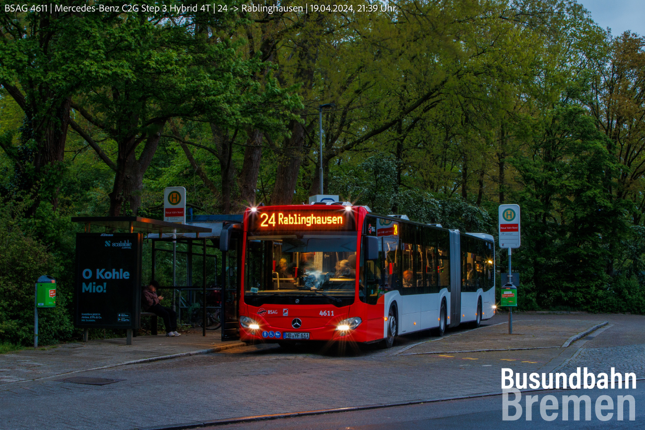 Bremen, Mercedes-Benz Citaro C2 G Hybrid # 4611 — Photo — BUSPHOTO