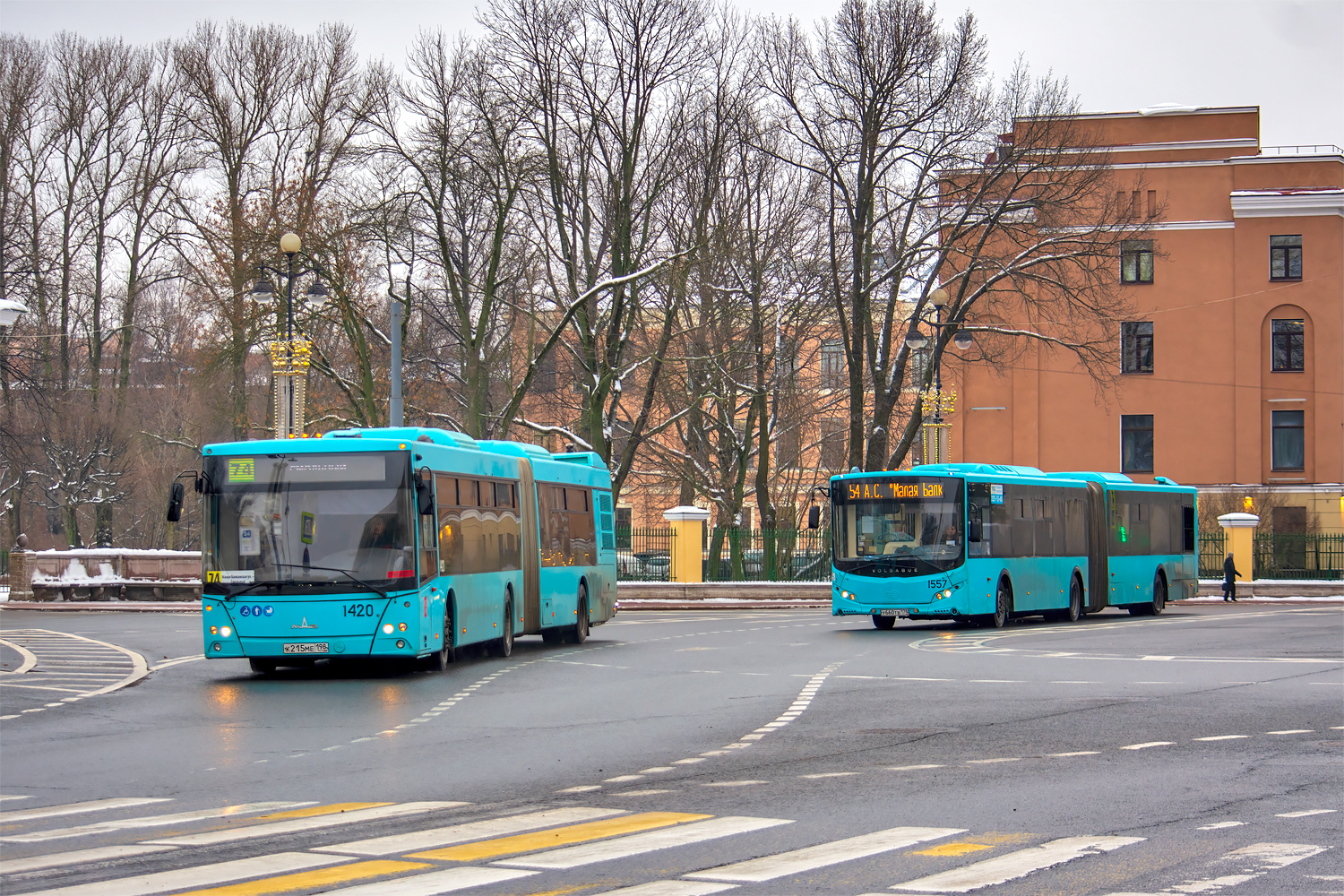 Saint Petersburg, MAZ-216.066 # 1420; Saint Petersburg, Volgabus-6271.05 # 1557 — Photo — BUSPHOTO